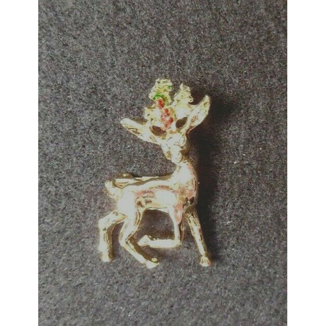 Vintage GERRY'S Gold Tone Christmas Reindeer Brooch Pin Costume Jewelry ...