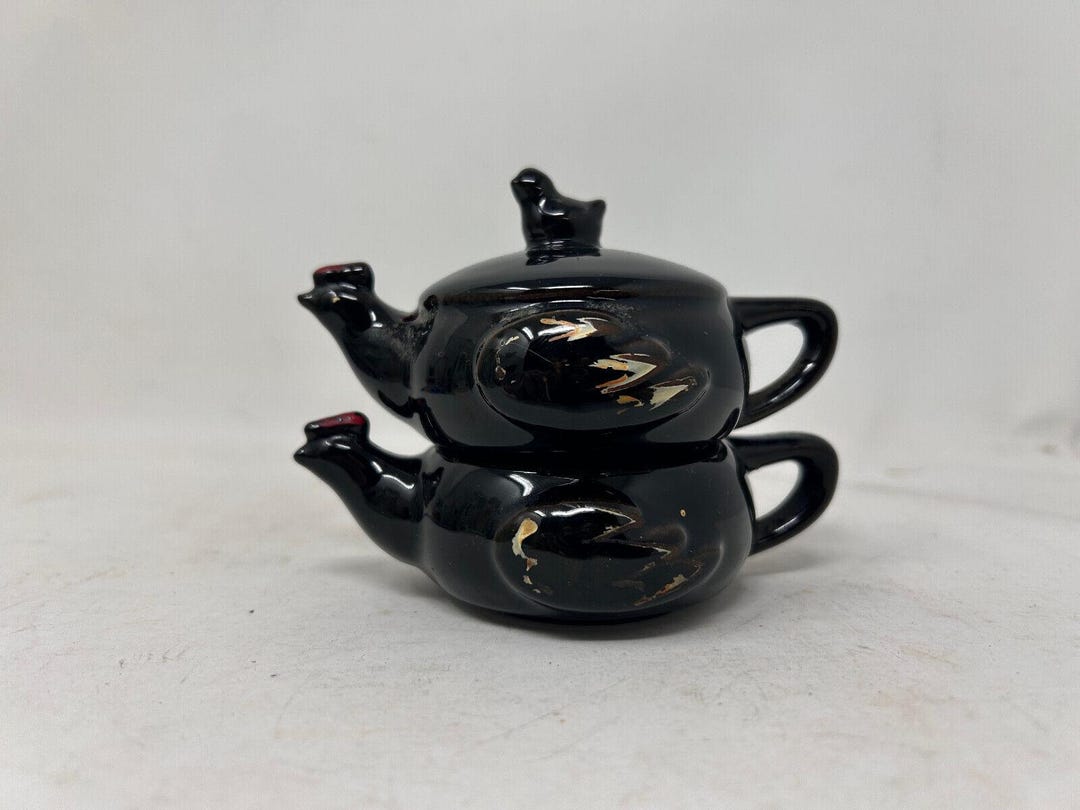 Vintage Rooster Chicken Tea Pot Stacking Nesting Salt and Pepper ...