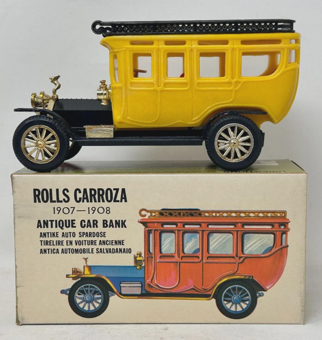 Vintage Plastic Antique Car Bank 1907 Rolls Carroza Meriden Permanent ...