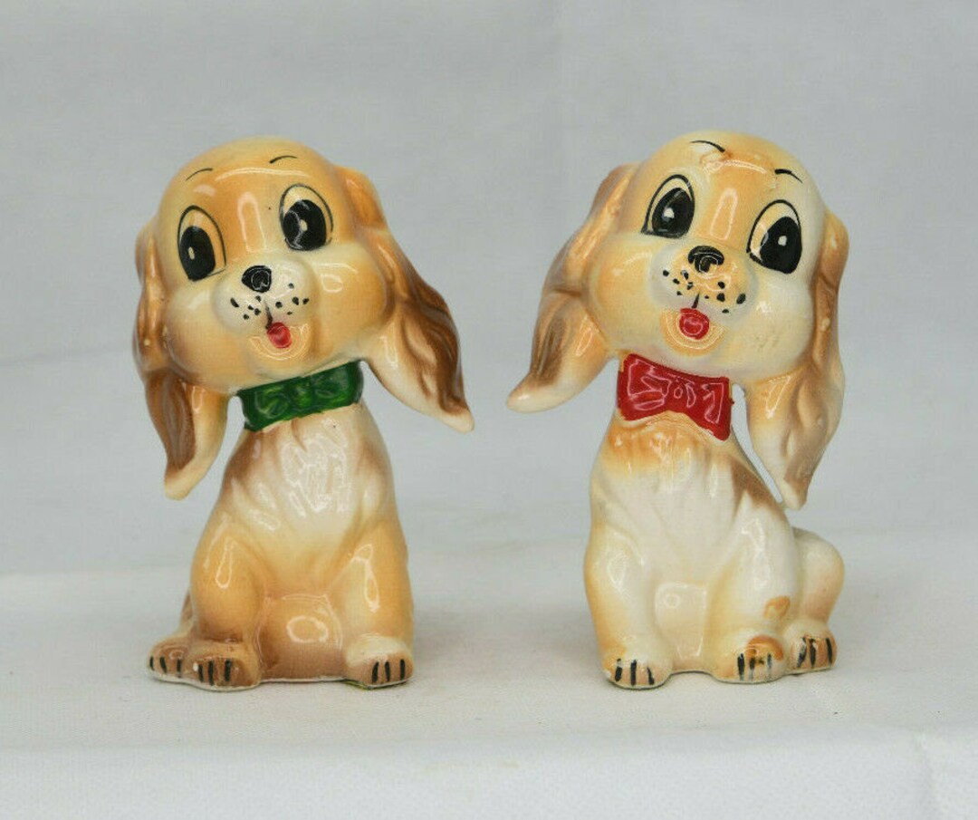 Vintage Set of Commodore Spaniel Dogs in Bow Ties Salt and Pepper ...