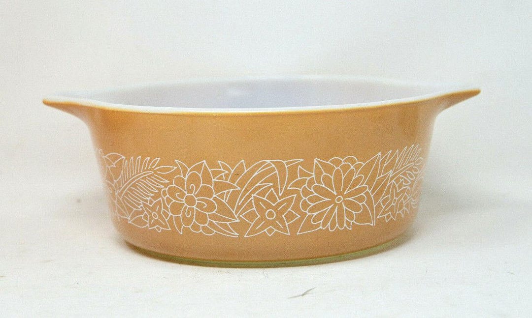 Vintage Pyrex Tan Woodland Pattern Casserole 6 In. Bowl 472-B - Etsy