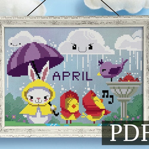 April Showers PDF Cross Stitch Pattern Spring Xstitch - Etsy