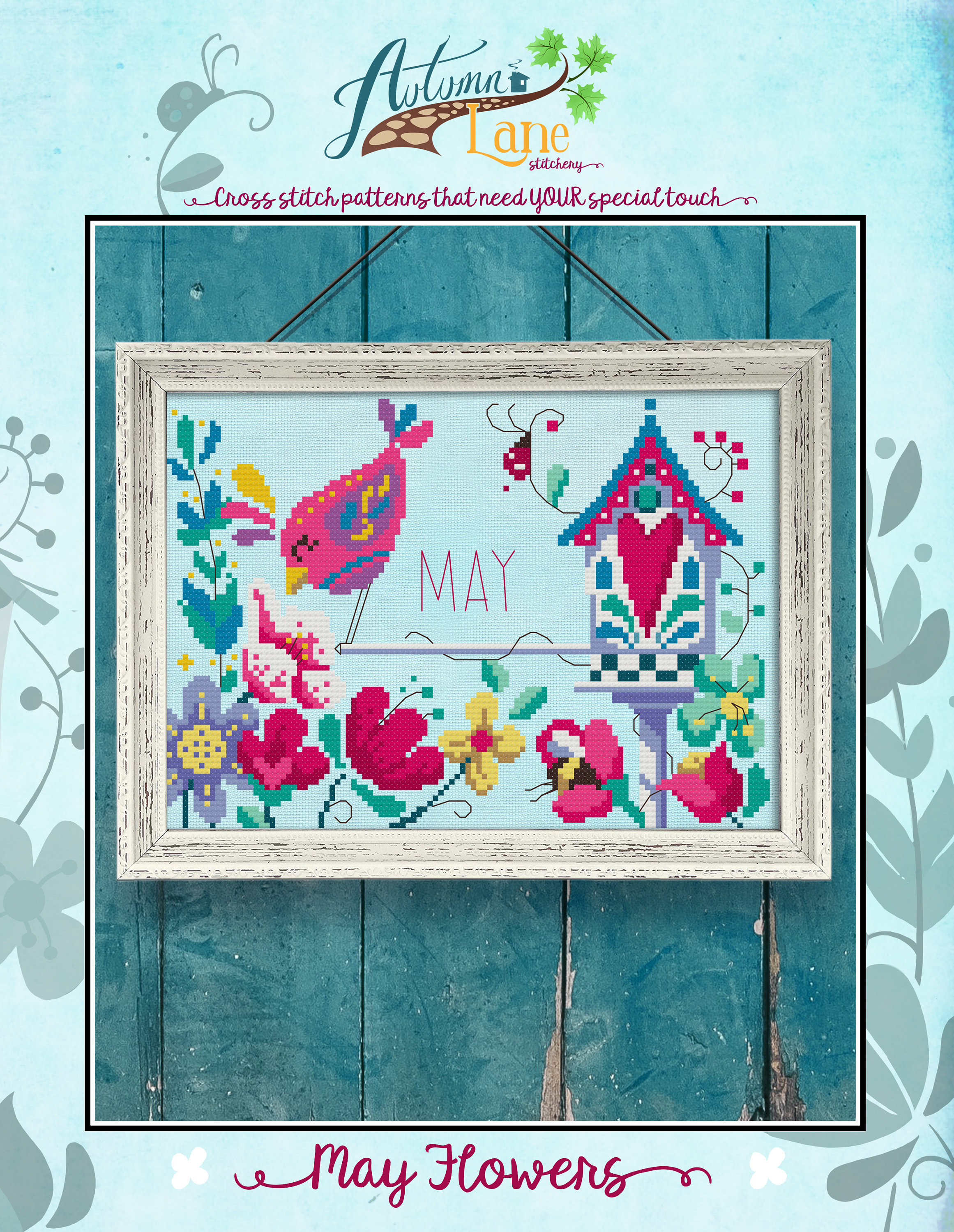 May Flowers PDF, Spring Folk Art Cross Stitch Pattern, Flowers Xstitch ...