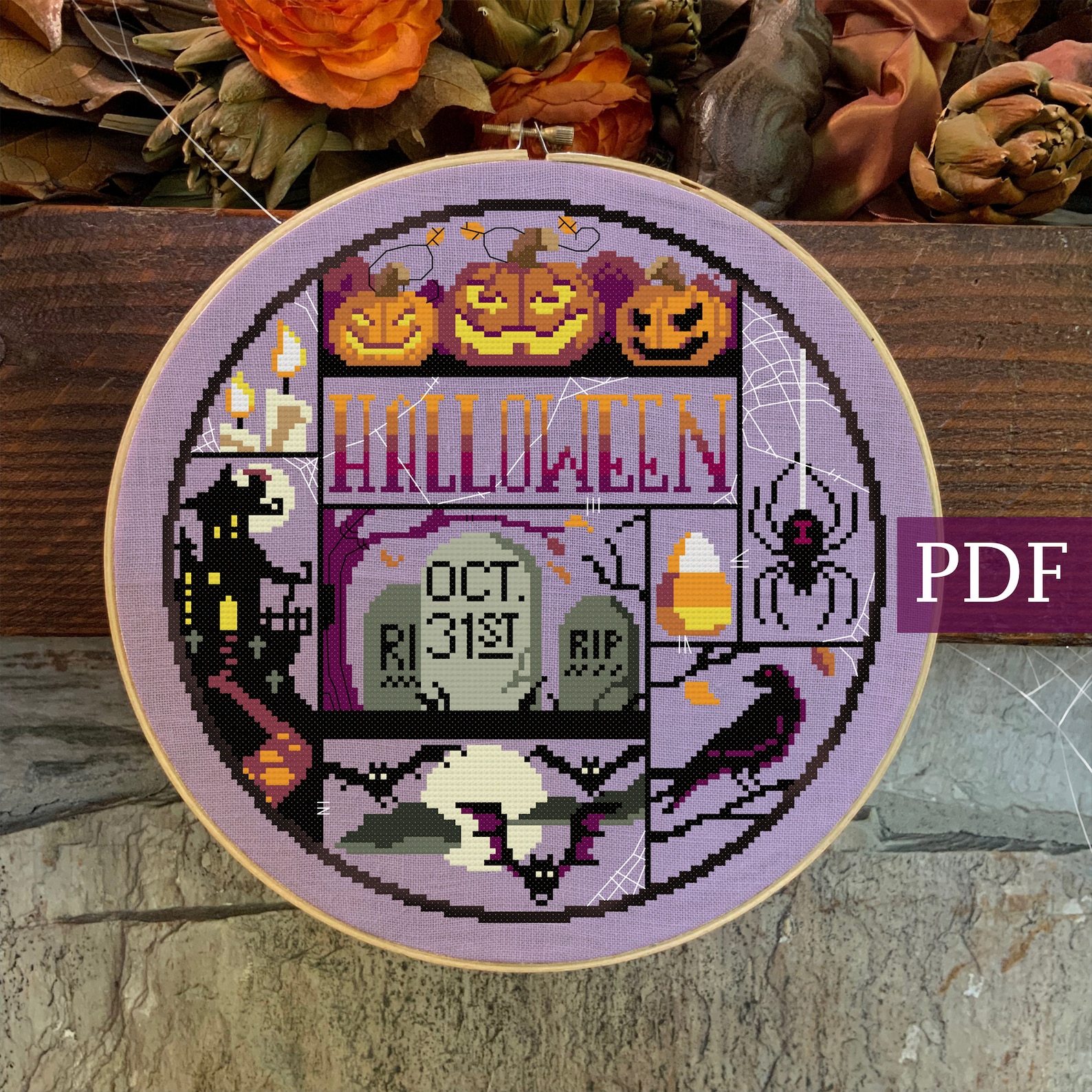 Halloween Cross Stitch Sampler Spooky Cross Stitch Pattern - Etsy