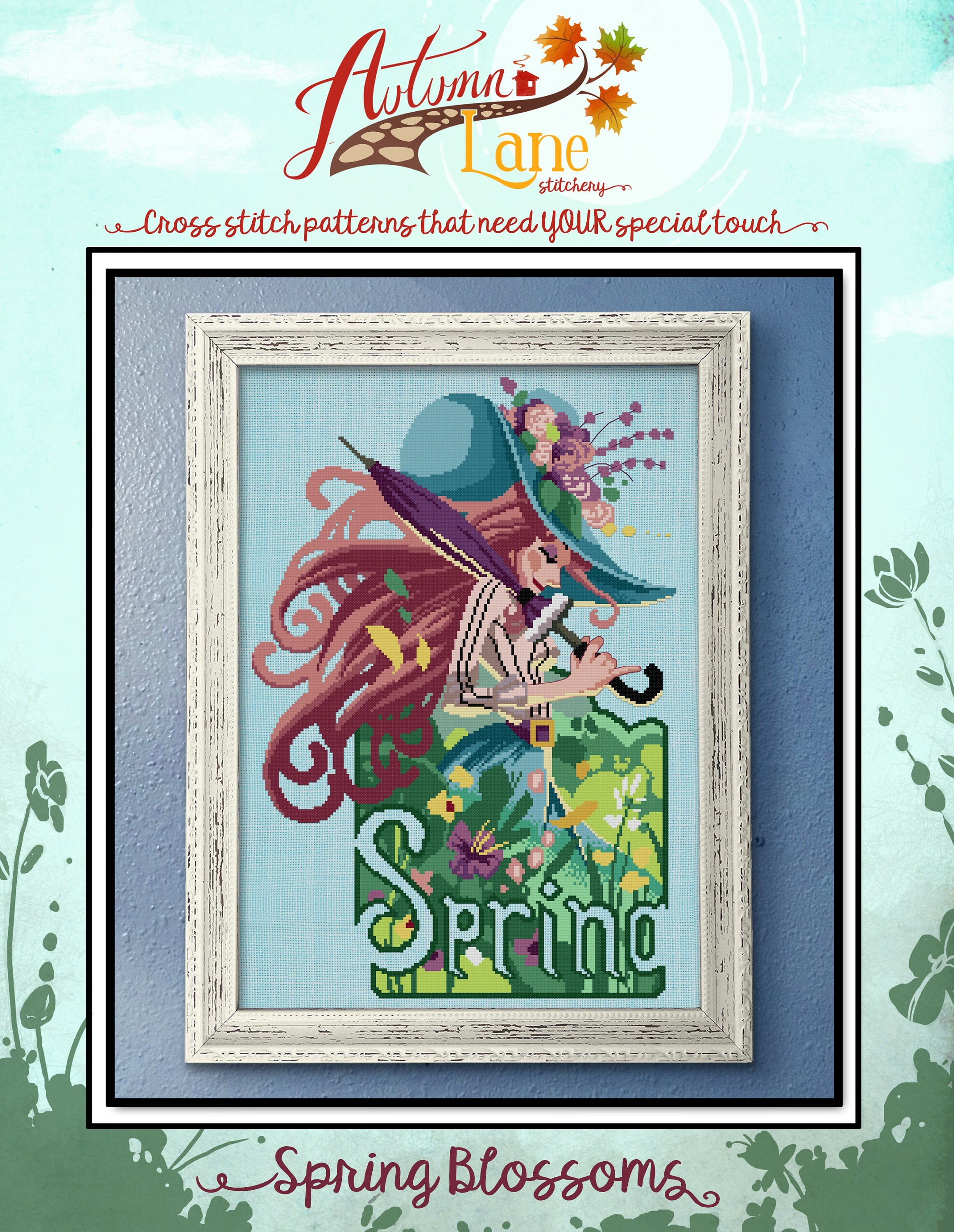 Spring Blossoms Autumn Lane Stitchery Printed Cross Stitch - Etsy