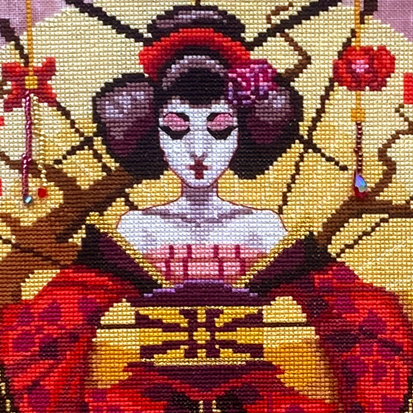 Japanese Geisha Cross Stitch Pattern, Modern Floral Oriental Xstitch ...