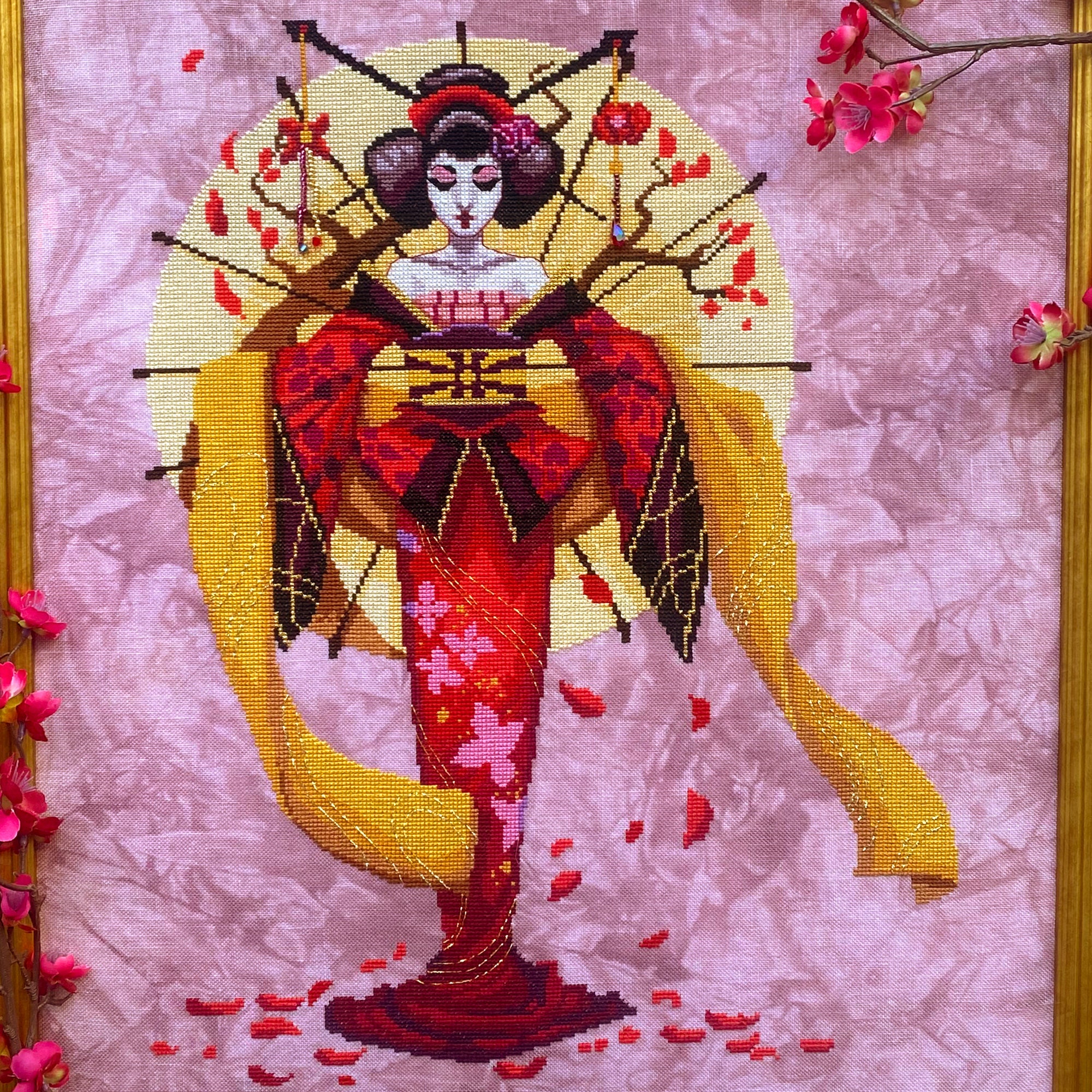 Japanese Geisha Cross Stitch Pattern, Modern Floral Oriental Xstitch ...