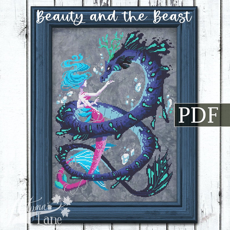 Beauty and the Beast Cross Stitch Pattern Mermaid Cross - Etsy