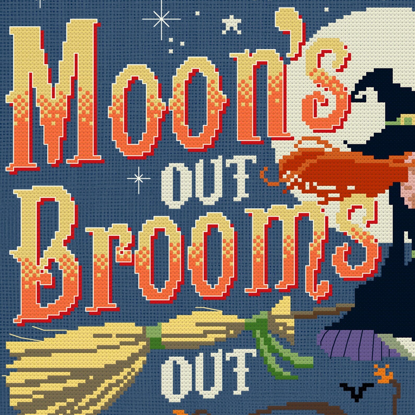 Moons' Out Brooms Out Halloween Cross Stitch Pattern - Etsy