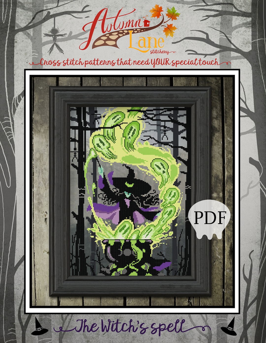 The Witch's Spell PDF, Cross Stitch Pattern, Halloween, Witch Cross ...