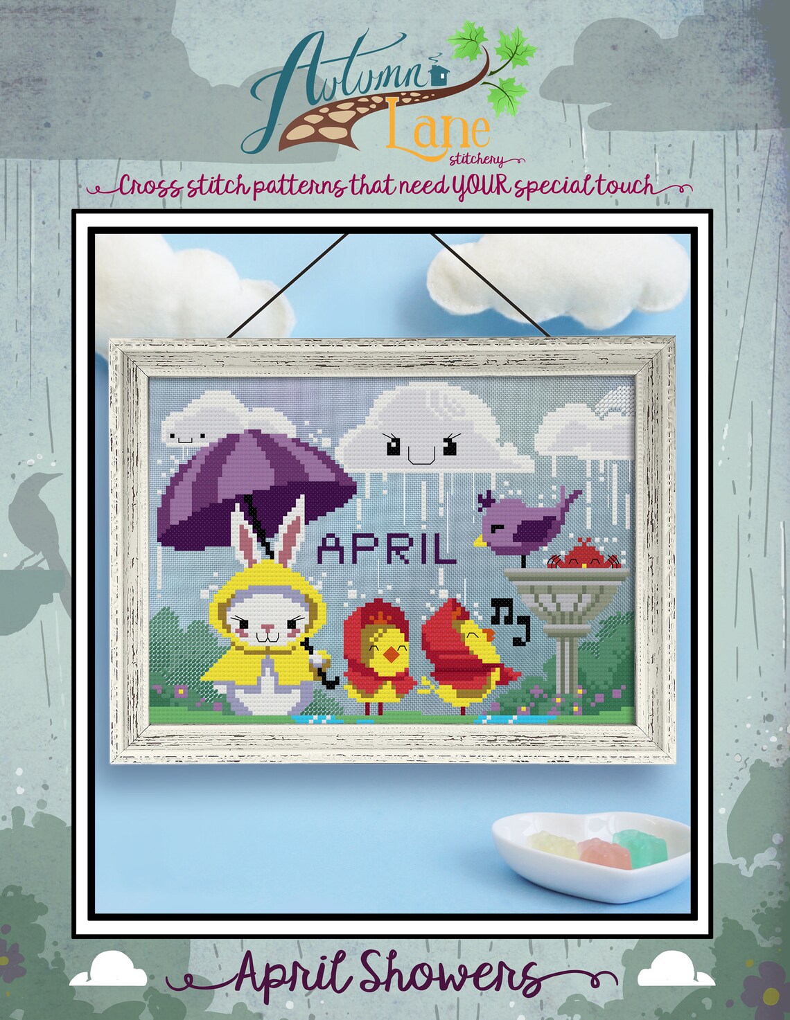 April Showers PDF Cross Stitch Pattern Spring Xstitch - Etsy