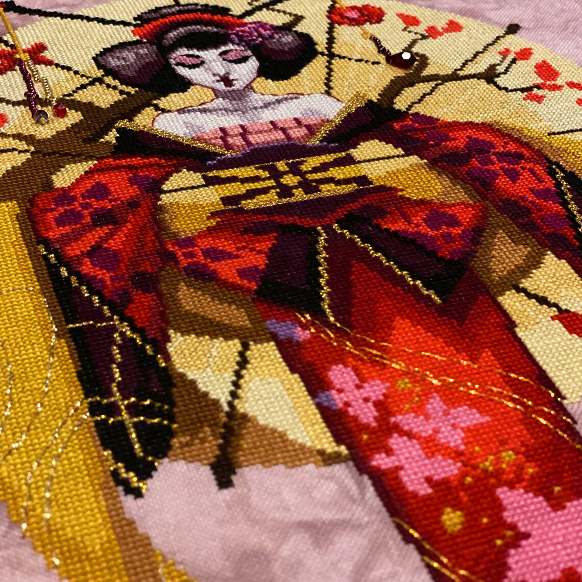 Japanese Geisha Cross Stitch Pattern, Modern Floral Oriental Cross ...