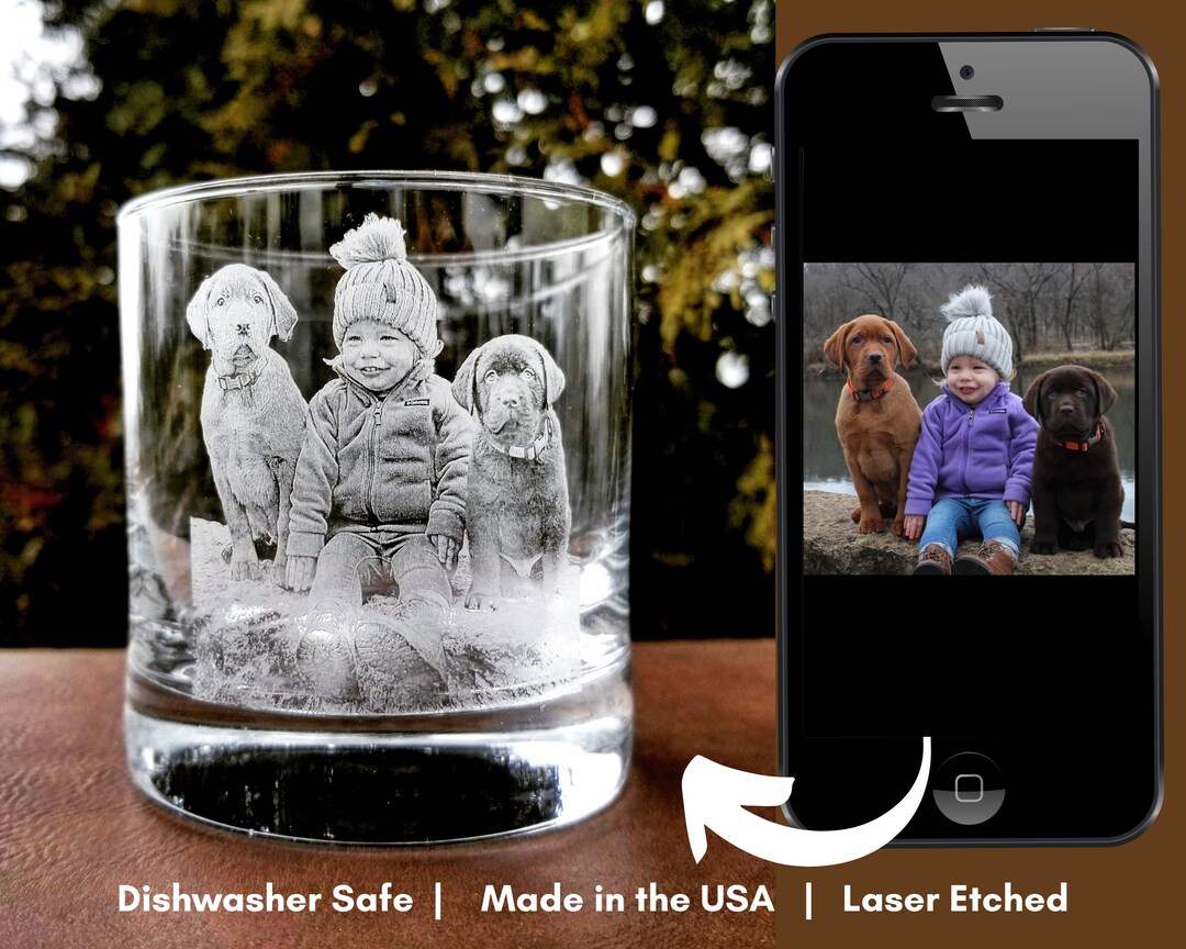 Etched Rocks Glasses |whiskey Glass, Picture on Glass, Family Photo ...