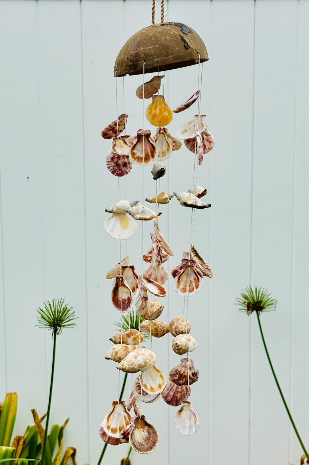 Seashell and Coconut Wind Chime for Coastal Decor Beach Vibes Tropical ...