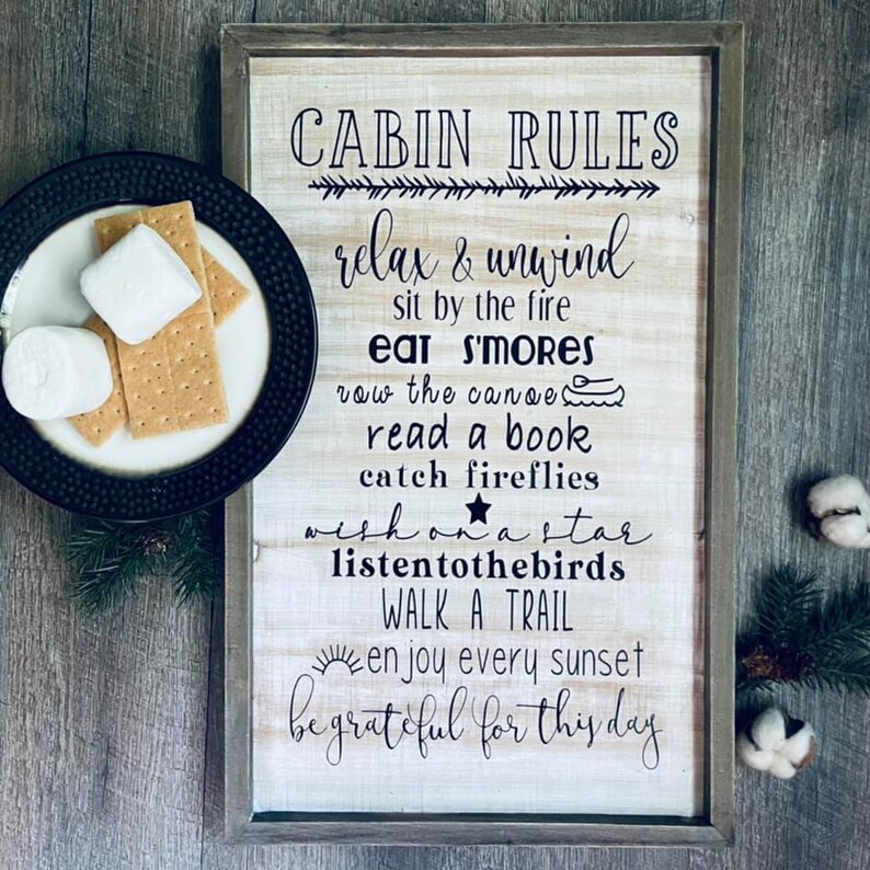 Wall Hangings Cabin Rules Rustic Wood Farmhouse Wall Sign Wall Décor ...