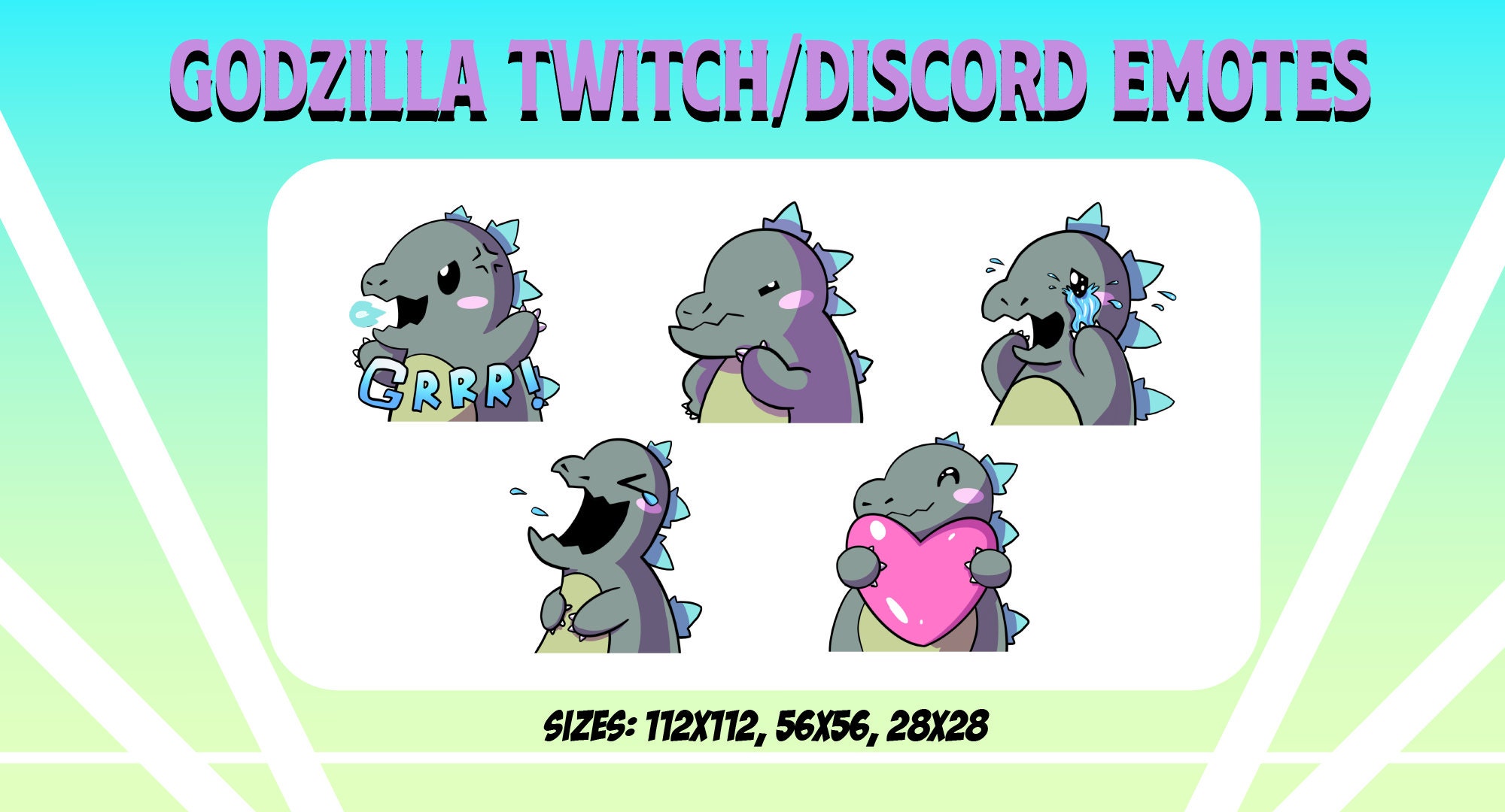 Cute Godzilla Twitch Emotes / Cute Twitch Emotes / Kawaii Emotes / Sub ...