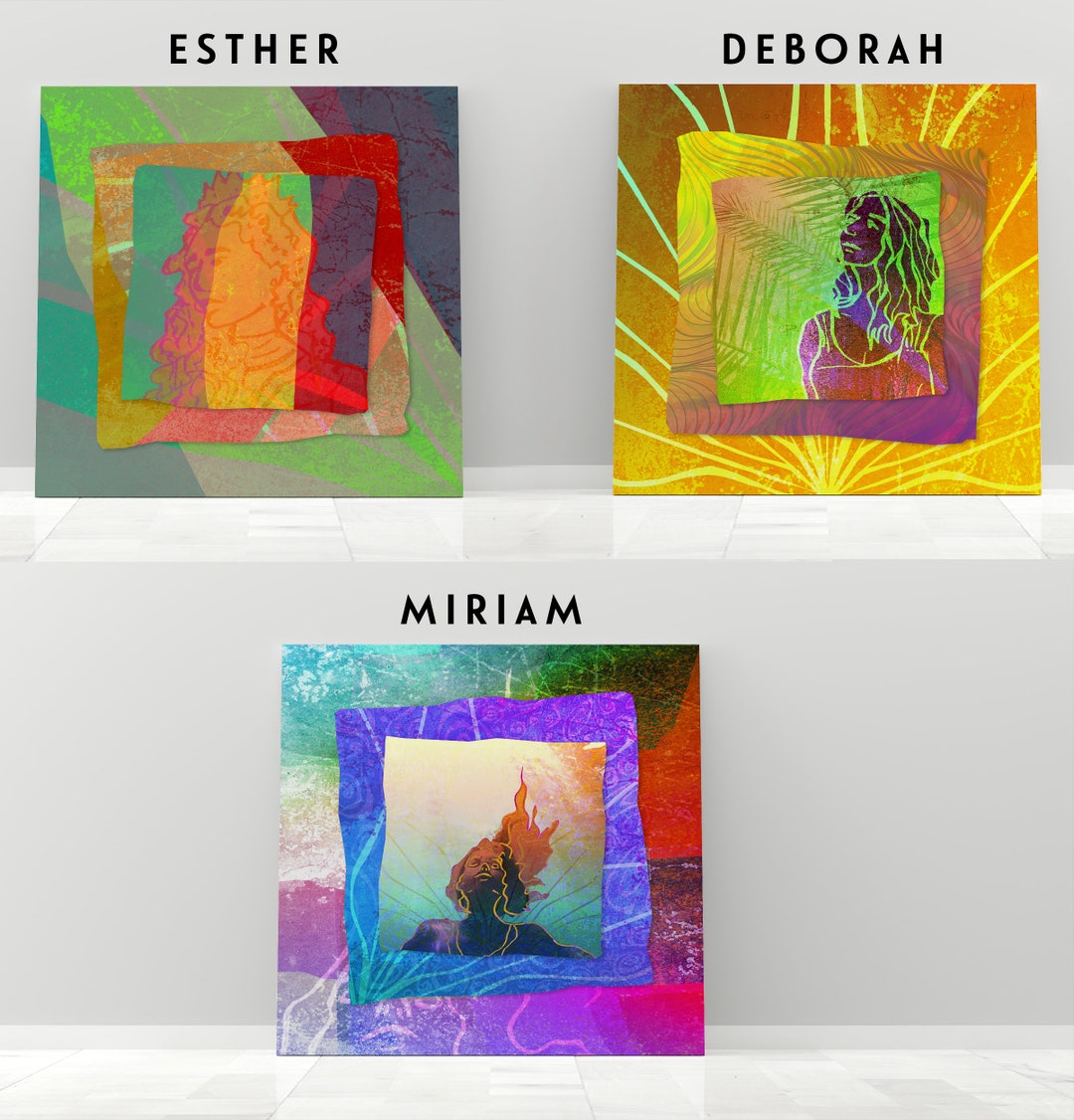 LAYERED PRINTS - Women of Torah - Esther, Deborah, Miriam - Hand ...