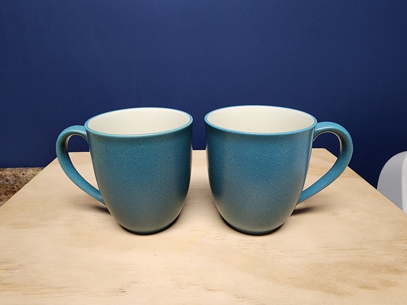 Vintage Turquoise Mugs, Noritake, Blue Green and White Coffee Cups, Set ...