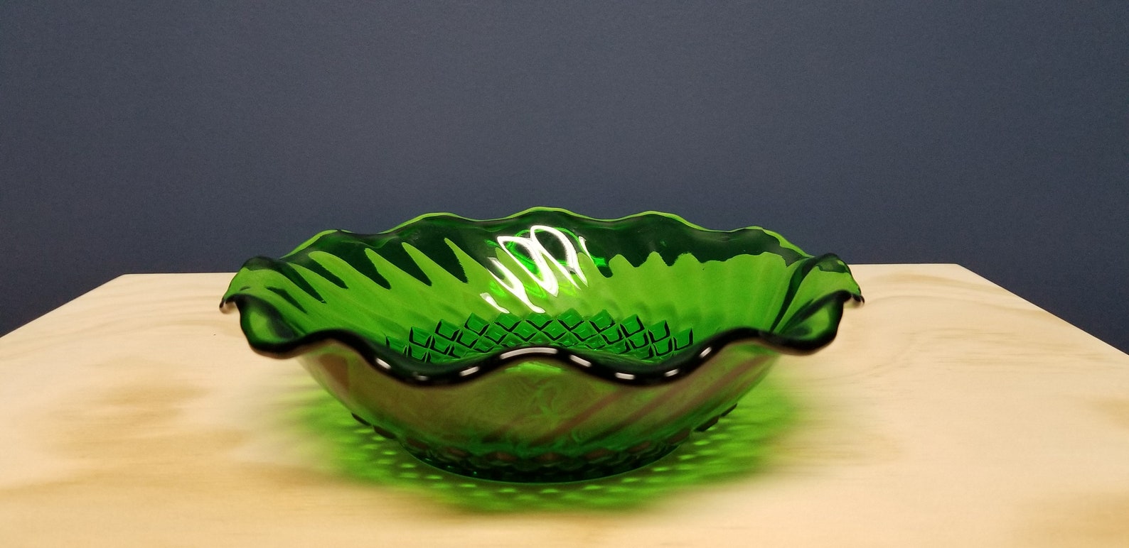 Vintage Green Depression Glass Bowl With Diamond Pattern by Anchor ...
