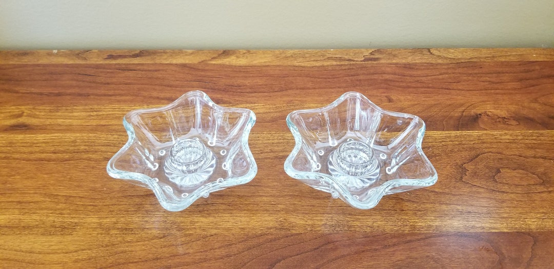 Star Shaped Taper Candle Holders, Pair of Clear Glass Candlestick ...