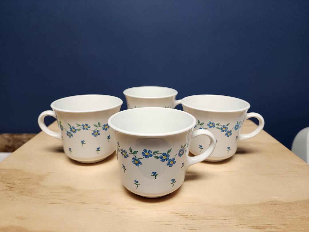 Vintage Corning Blue Flower Mugs Cups, Set of 4, Corelle - Etsy