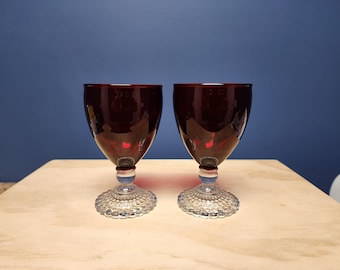 Set of 2 Handblown Vintage Red Glass Wine Goblets - Etsy