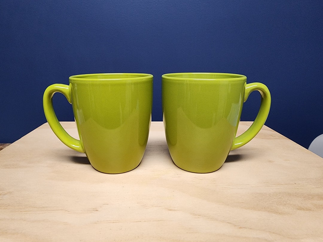 2 Vintage Green Ceramic Coffee Mugs by Corelle, Stoneware - Etsy