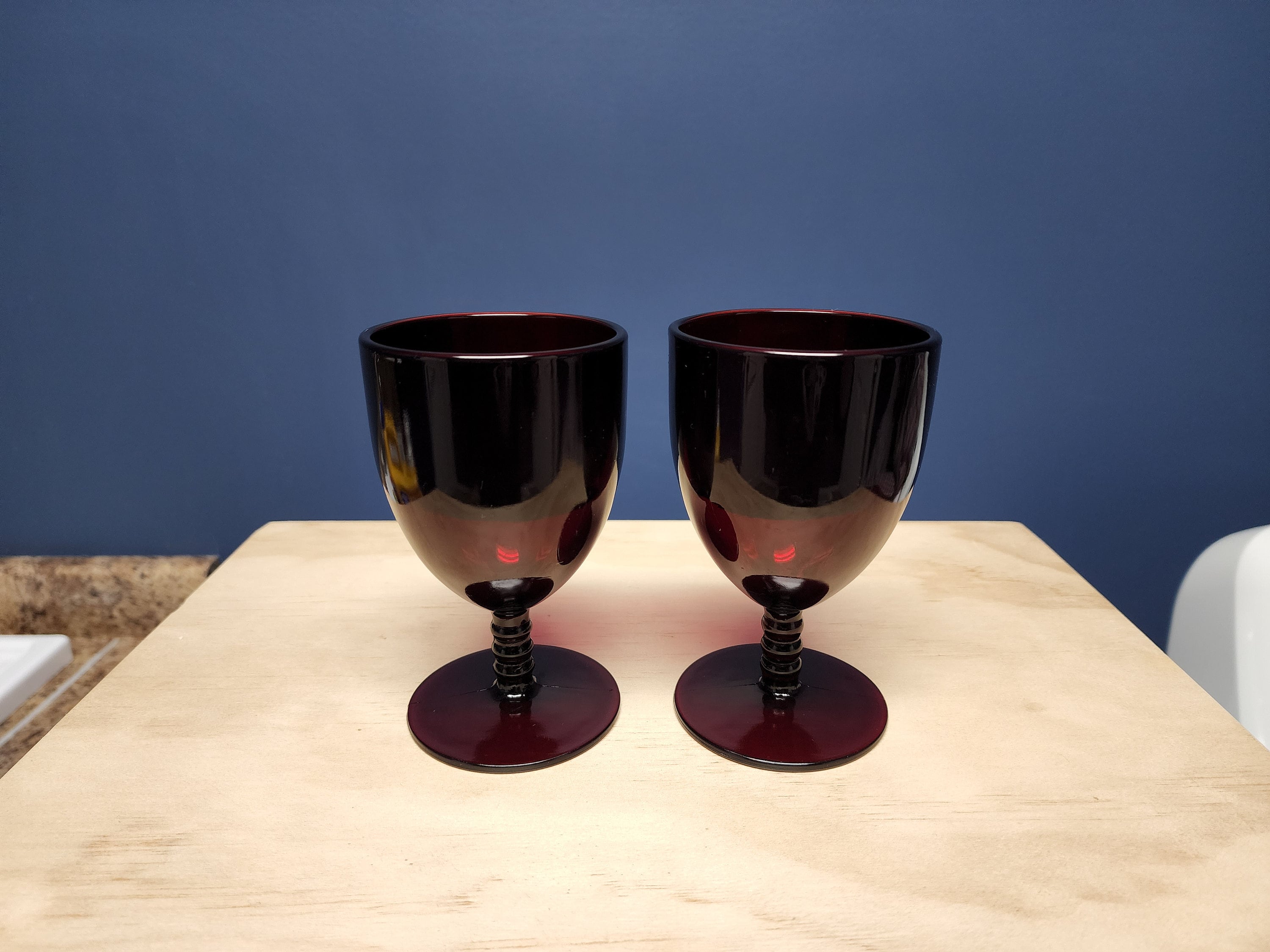 Vintage Red Glass Goblets Wine Glasses Set of 2 | Etsy