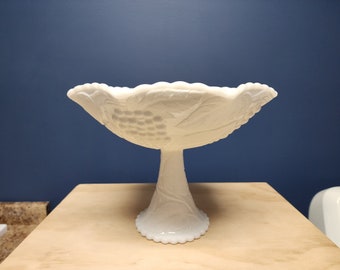 Anchor Hocking Milk Glass Panel Pedestal Bowl With Grapes and Vines ...