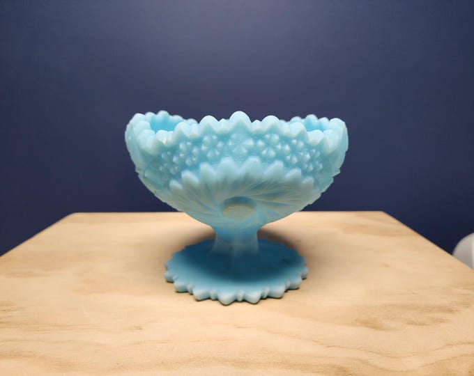 Fenton Blue Satin Glass Compote, Candy Dish, Vintage - Etsy
