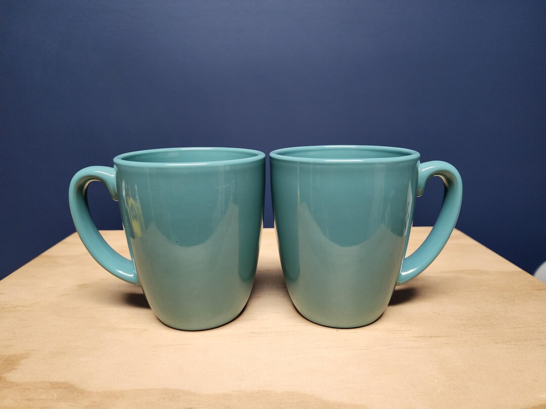2 Vintage Corelle Mugs, Teal Blue Stoneware Coffee Cups - Etsy
