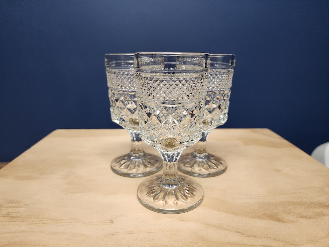Vintage Anchor Hocking Wexford Glasses, Clear Stemware, Diamond Pattern ...