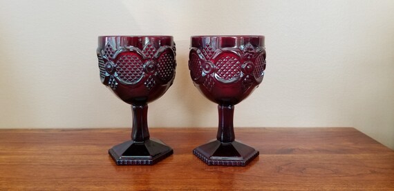 Ruby Red Avon Cape Cod Water Goblet Red Wine Glasses Set of | Etsy