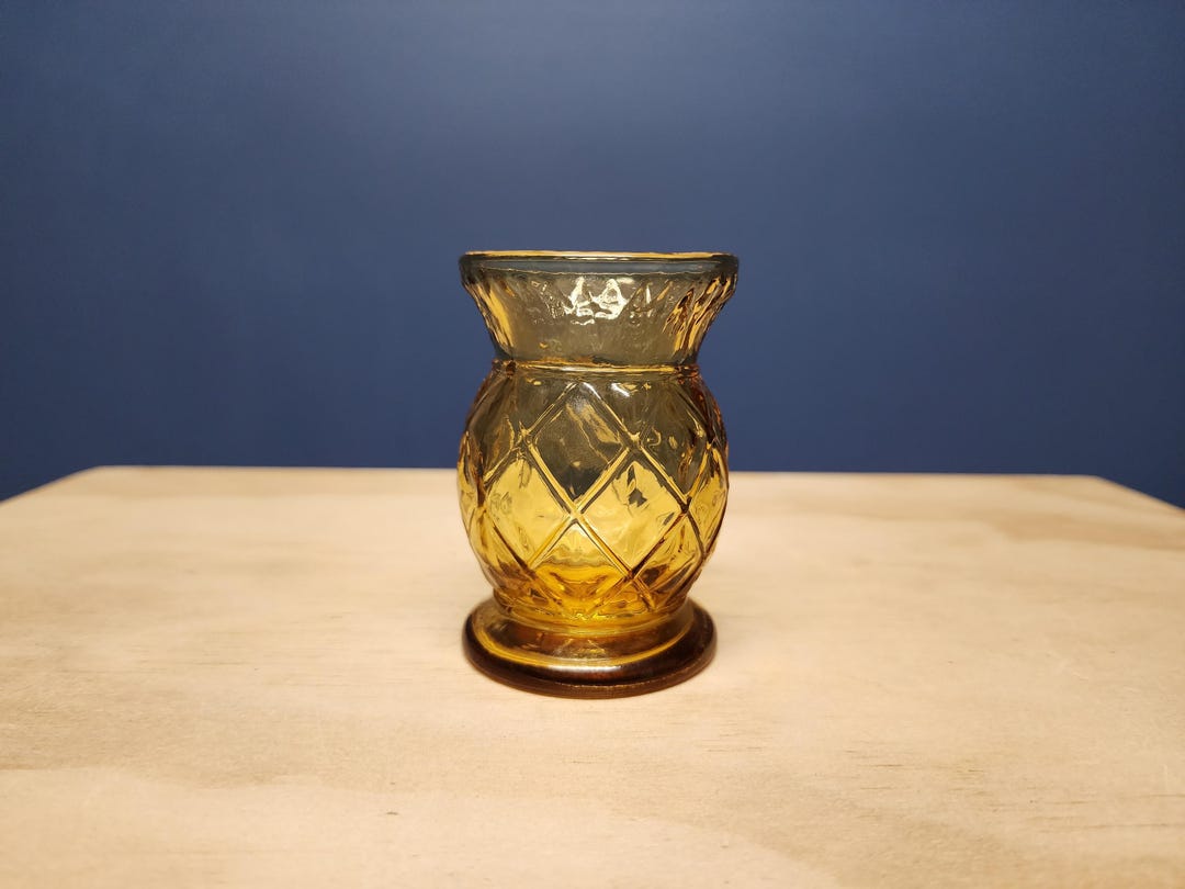Mid Century Amber Glass Vase, Diamond Design, Wheaton - Etsy