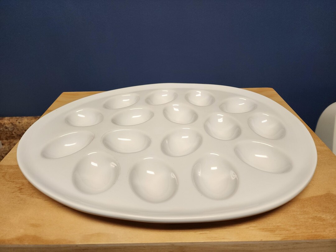 Vintage Ceramic Deviled Egg Plate, Large White Egg Tray - Etsy