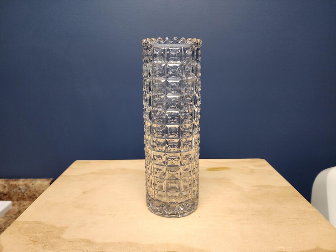 Vintage Crystal Geometric Vase: 3D Cube Waffle Design - Etsy
