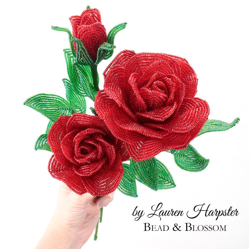 French Beaded Rose Pattern - ADVANCED - Wire Wrapping + Seed Beads ...