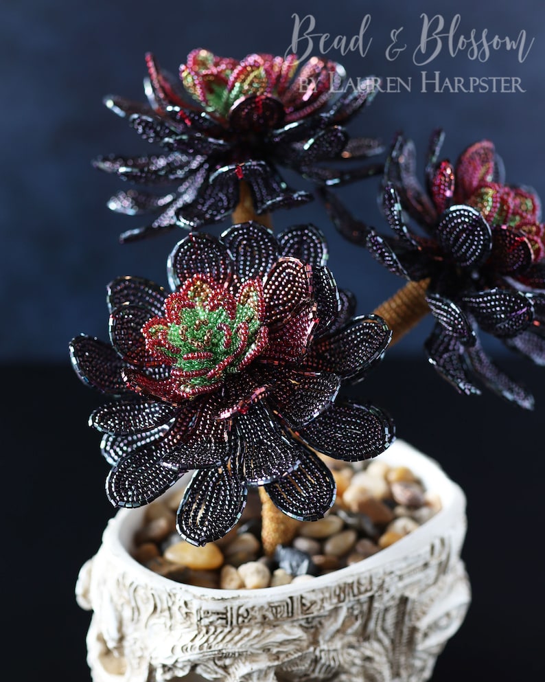 PDF Pattern French Beaded Black Aeonium Tree by Lauren Harpster Seed ...