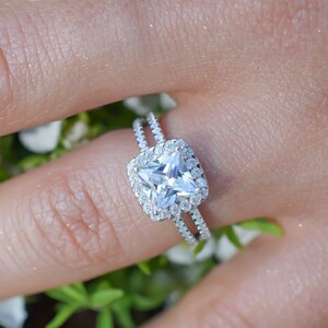2 Ct Double Halo Engagement Ring, Wedding Ring,square Halo Ring ...
