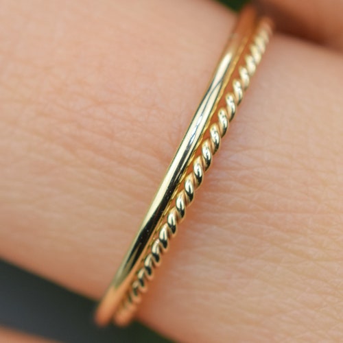 14k Solid Gold Ring Set Gold Stacking Ringsolid Gold Wedding - Etsy