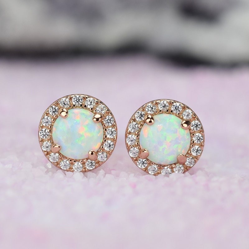 Rose Gold Opal Earrings - Etsy