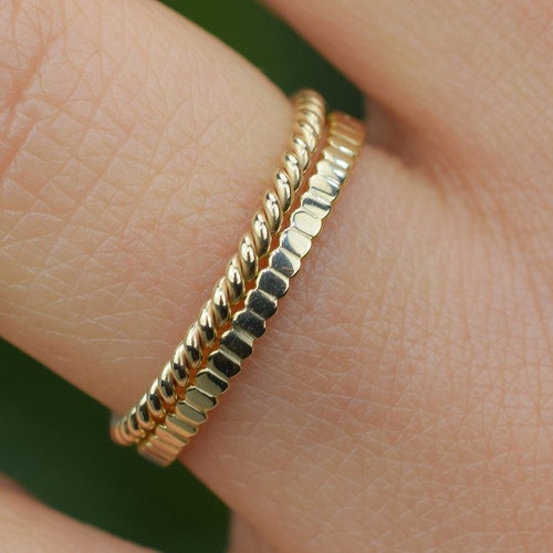 14k Solid Gold Thin Stacking Ring Set Stacking Ring Set Gold - Etsy