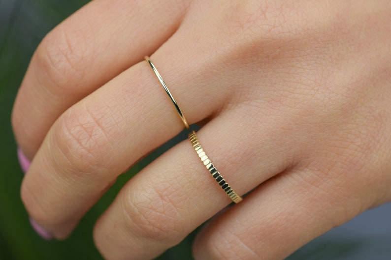 14k Solid Gold Ring Set Gold Stacking Ringsolid Gold Wedding - Etsy