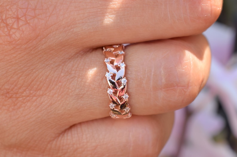 0.2 ct Wide Rose Leaf Ring Gold Ring Band Promise | Etsy