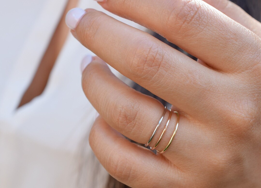 14k Solid Gold Three Color Ring Set, Gold Stacking Ring, Double Ring ...