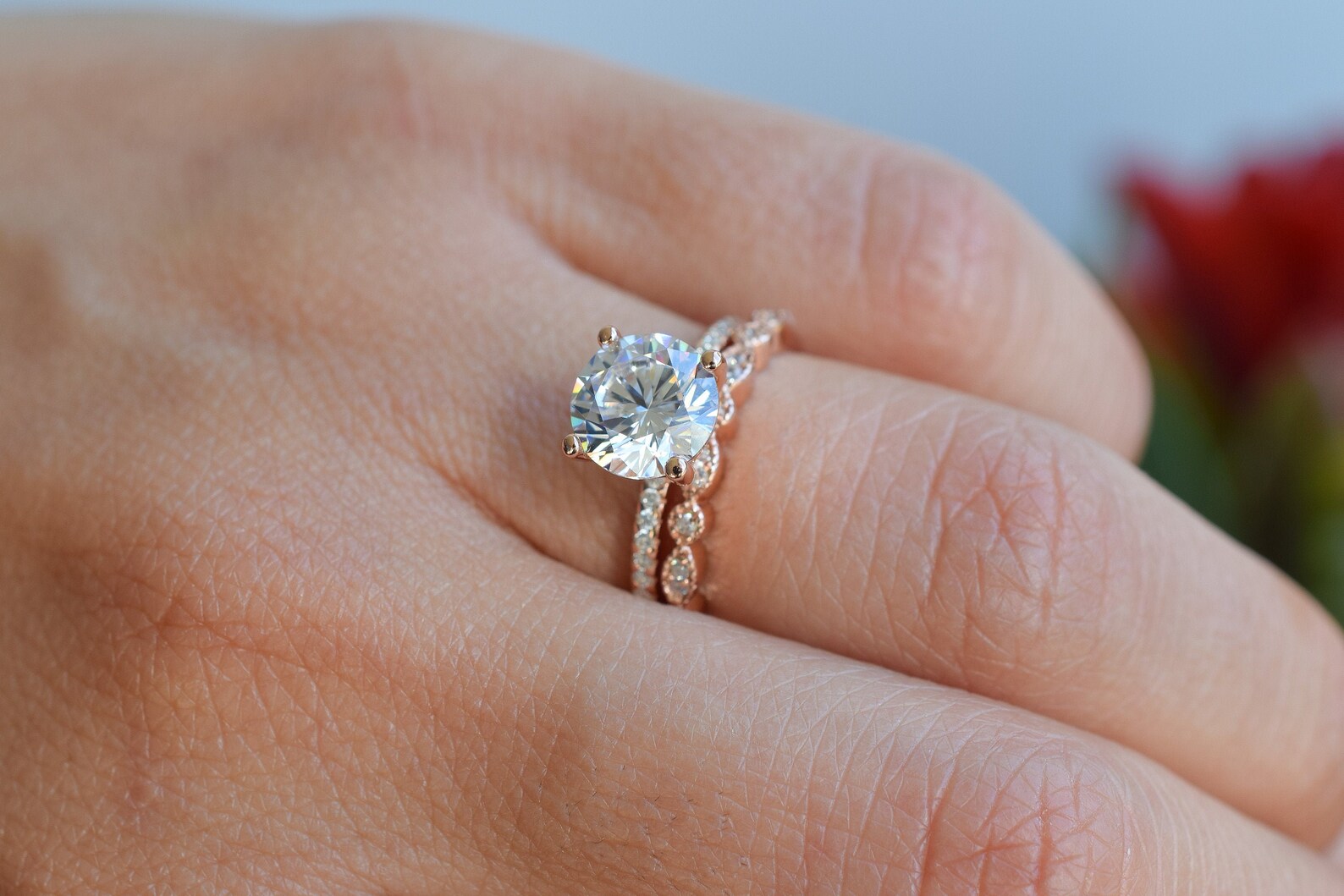 2.2ct Rose Gold Solitaire Ring Setwedding Ring Setpromise | Etsy