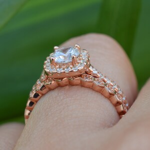 1.1ct Rose Gold Square Ring Set, Bridal Ring Set, Engagement Ring ...