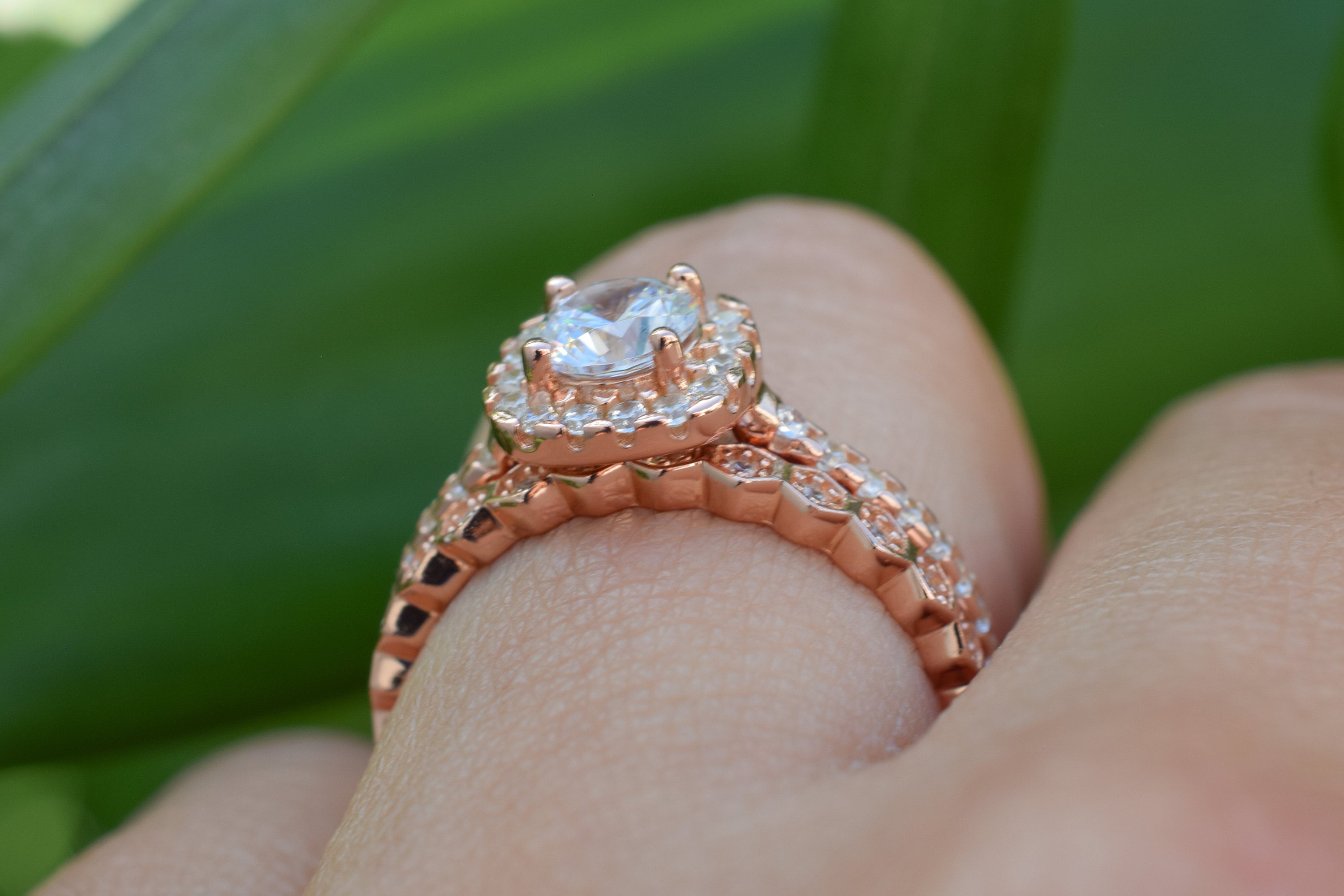 1.1ct Rose Gold Square Ring Set Bridal Ring Set Engagement | Etsy