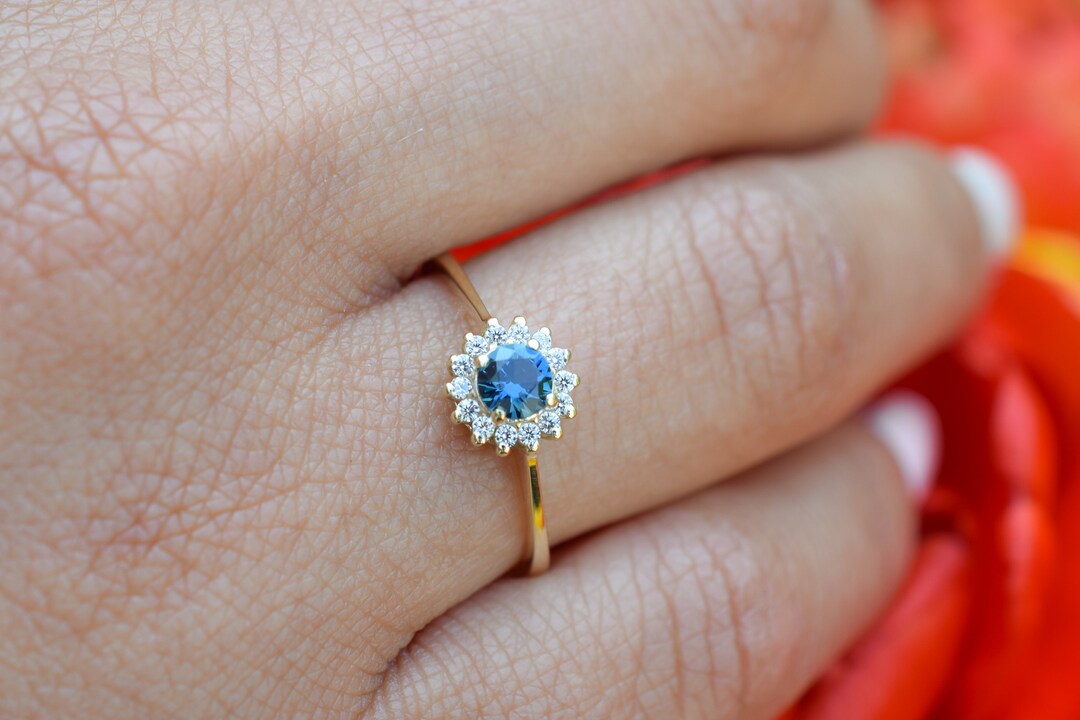 0.4ct 14k Solid Gold London Blue Topaz Ring,london Blue Ring,promise ...