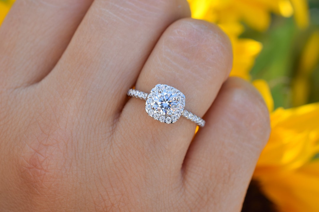 0.75 Ct Square Halo Ring Engagement Ring Promise Ring - Etsy